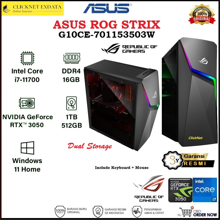 Jual ASUS PC ROG G10CE-701153503W I7-11700 16GB 1TB+512GB RTX3050 8GB ...