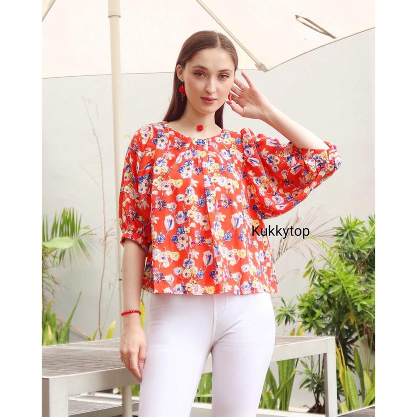 Jual Kukky Top Blouse Danisa Flower Sifon Baju Atasan Wanita Korean ...