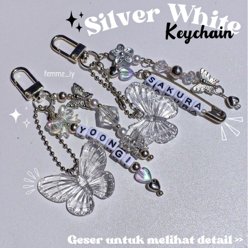 Jual Silver White Keychain / Gantungan Kunci Manik Custom Nama KPop/Non ...