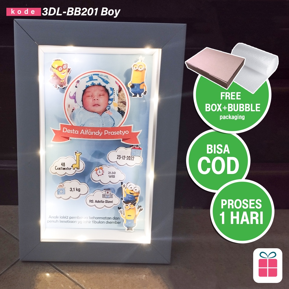 Jual FRAME 3D LAMPU -Kado / Hadiah Bayi (Biodata Bayi) Baby Born Girl 1 ...