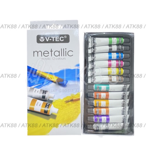 Jual Cat Acrylic Metallic Colour VTEC Cat Akrilik 12 Warna 6ml V-Tec | Shopee Indonesia