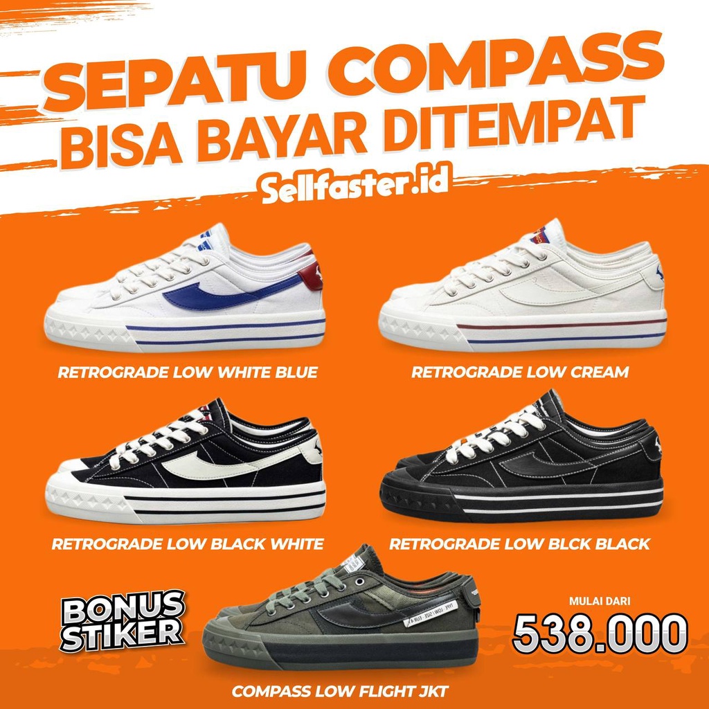 Jual Sepatu Compass Retrograde Low / Black White / Red / White Blue ...
