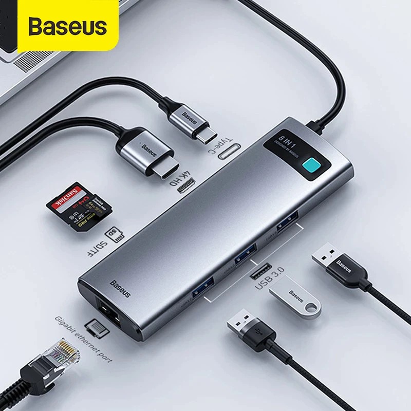 Jual BASEUS 8 IN 1 METAL HUB USB C MULTIFUNCTIONAL HDMI RJ45 CARD FOR ...