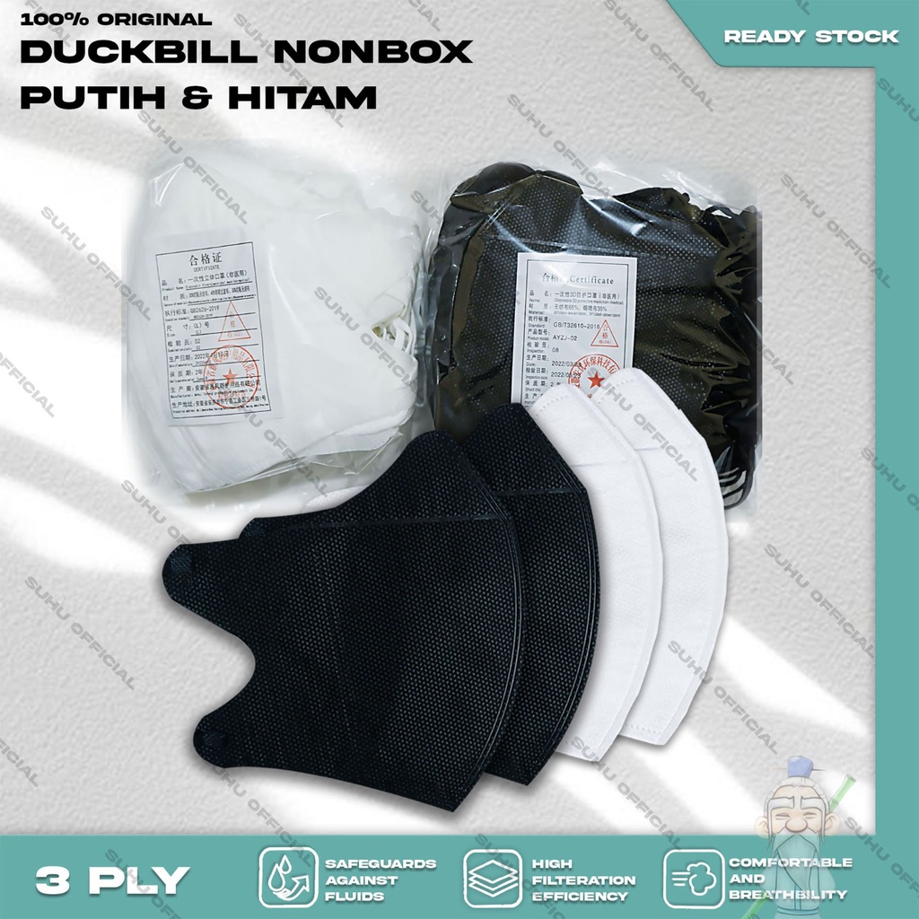 Jual Masker Duckbil NoBox 3Ply Isi 50Pcs Putih Hitam Duckbill 3 Ply ...