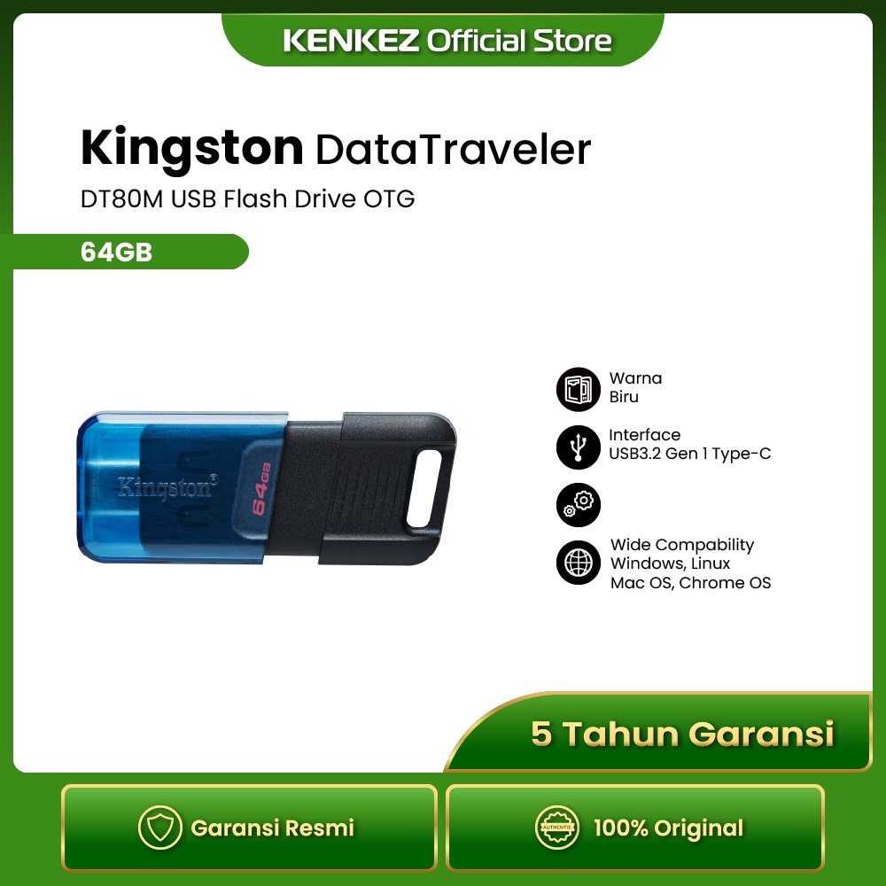 Jual Kingston DataTraveler DT80M Flash Drive OTG 64GB USB3.2 Type-C ...