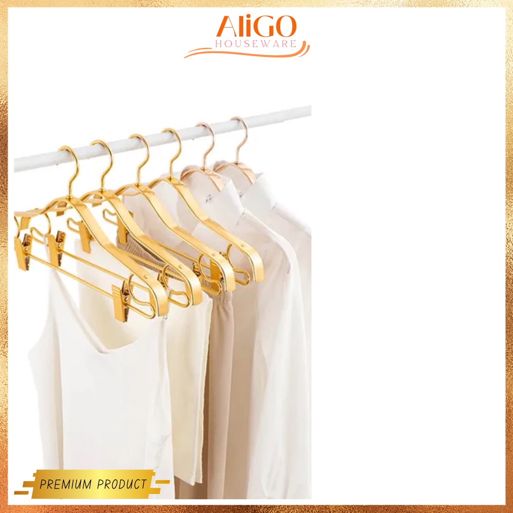 Jual ALIGO Hanger Aluminium Alloy Lovina Premium Gold / Hanger Jepit ...