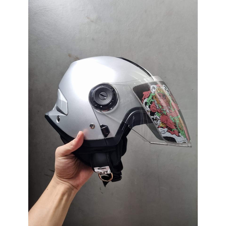 Jual ZEUS ZS 617 SILVER GLOSSY HALF FACE SINGLE VISOR | Shopee Indonesia