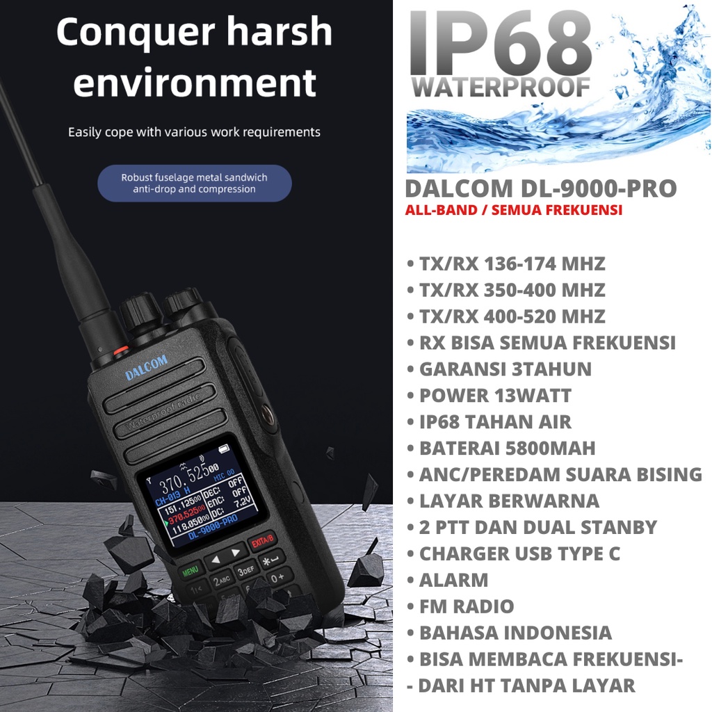 Jual HT DALCOM JAPAN DL-9000 PRO 13W IP68 WATERPROOF | Shopee Indonesia