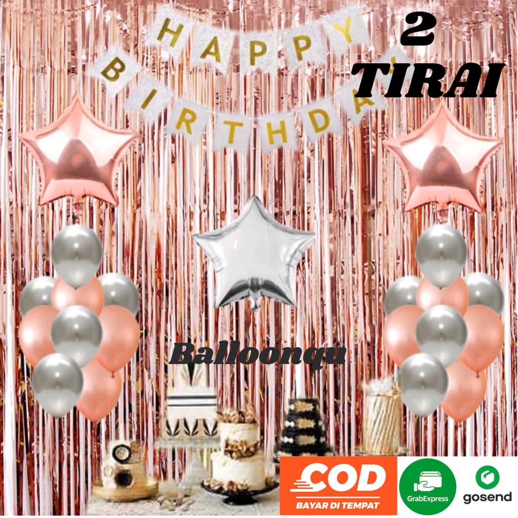 Jual [PAKET] Dekor Ulang Tahun 2 Tirai Simple Balon Happy Birthday ...