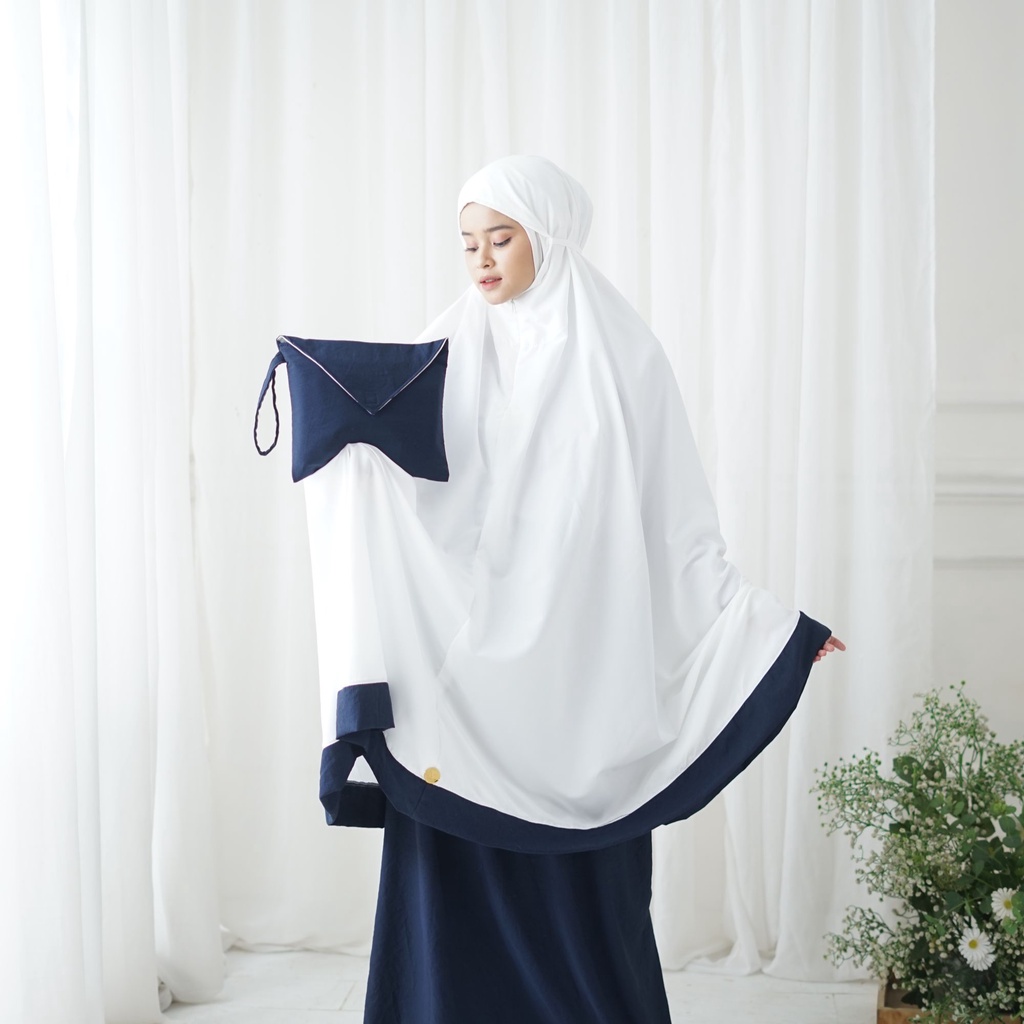 Jual Mukena Santri Gontor - Saudah Series Putih Navy / Mukena Polos ...