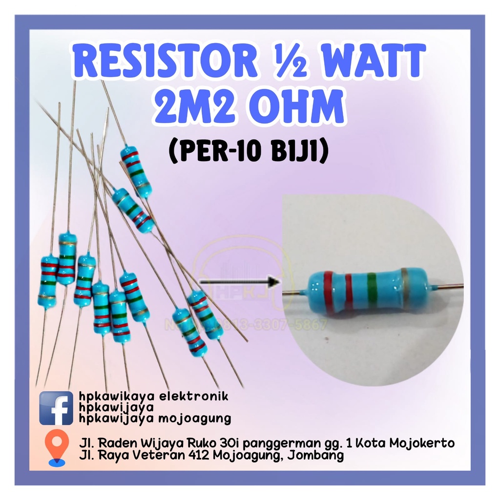Jual ( 45PCS ) RESISTOR 1/2 WATT 2M2 OHM 1/2watt 2M2 ohm R 1/2 watt ...