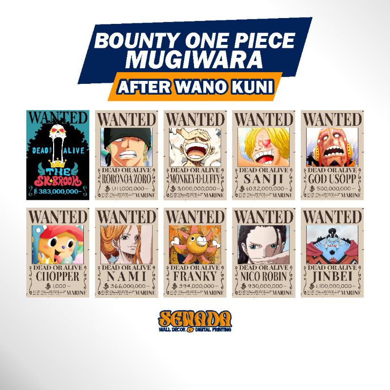 Jual Poster Bounty One Piece Kru Mugiwara 1 Set 10pcs Poster Wanted One ...