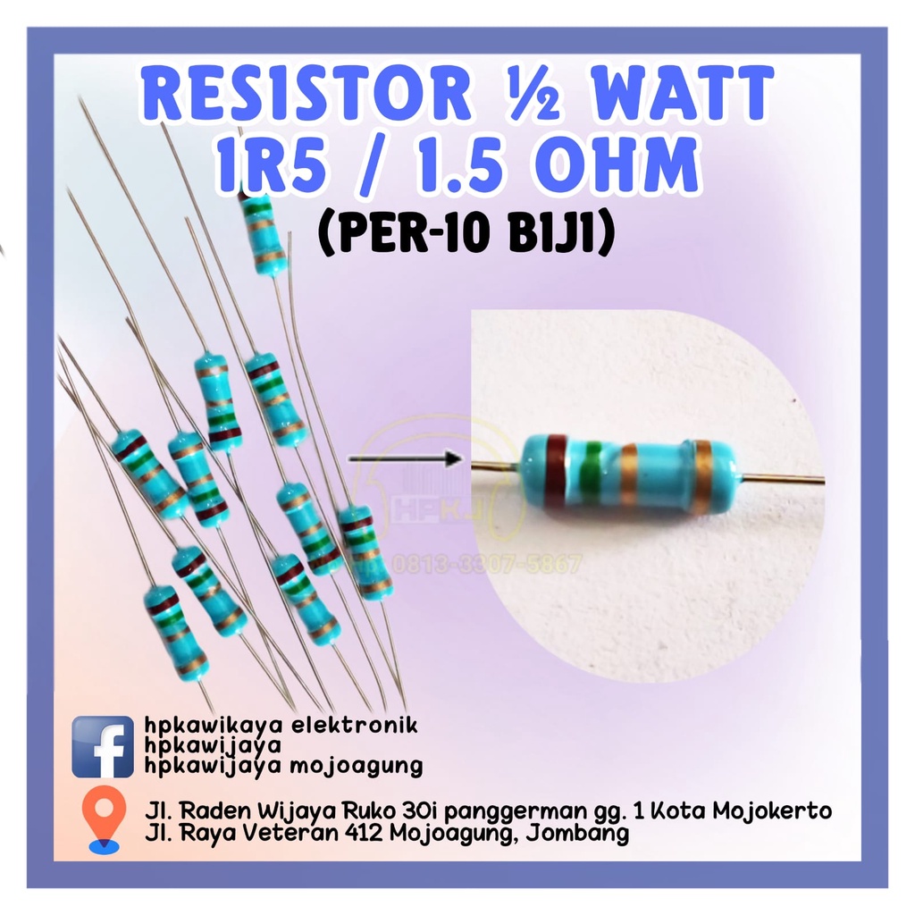 Jual ( 45PCS ) RESISTOR 1/2 WATT 1.5 OHM 1/2watt 1,5 ohm R 1/2 watt 1R5 ...