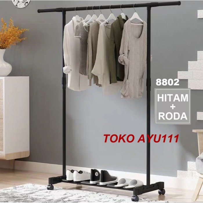 Jual Stand Stand Hanger Single Rak Serbaguna Dengan 4 Roda Hitam ...