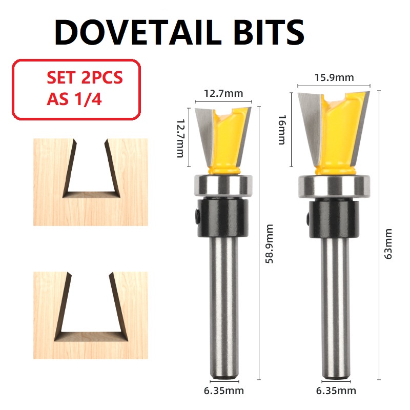 Jual Mata Profil Kayu Dovetail Single Bearing Jointer Router Bits ...