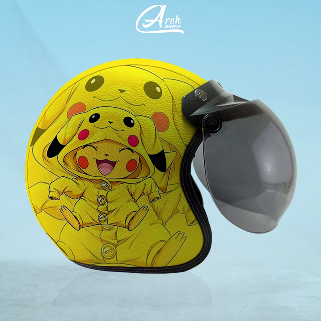 Jual Helm Bogo Retro Motif Pikachu Kuning Lucu Model Full Kulit Cewe ...