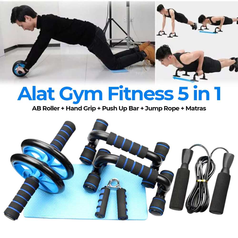 Jual Paket Lengkap Alat Gym Fitness Roller Pushup Bar Jump Rope 5 In 1 ...