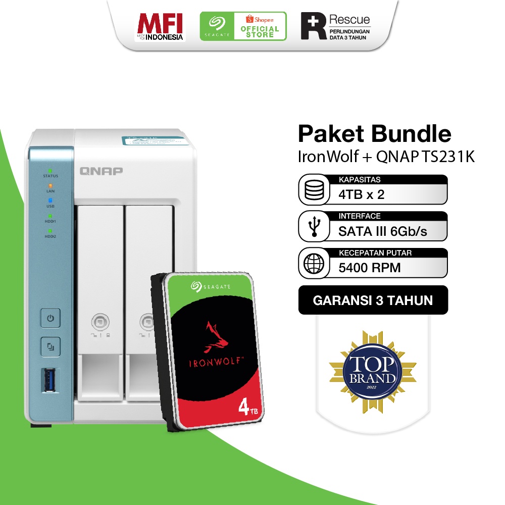 Jual [Bundle] Seagate IronWolf HDD / Hardisk NAS + QNAP TS-231K - 4TBx2 | Shopee Indonesia