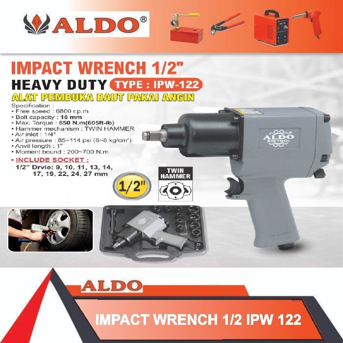 Jual ALAT BUKA BAUT ANGIN TWIN HAMMER 1/2" ALDO IPW 122 AIR IMPACT ...