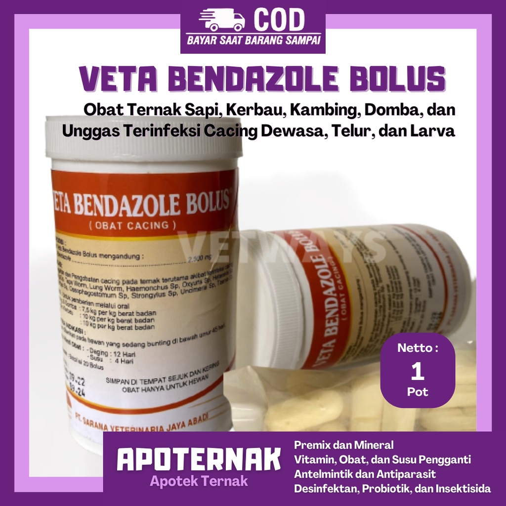 Jual VETA BENDAZOLE isi 20 biji Bolus | Obat Cacing hewan Sapi Kambing ...