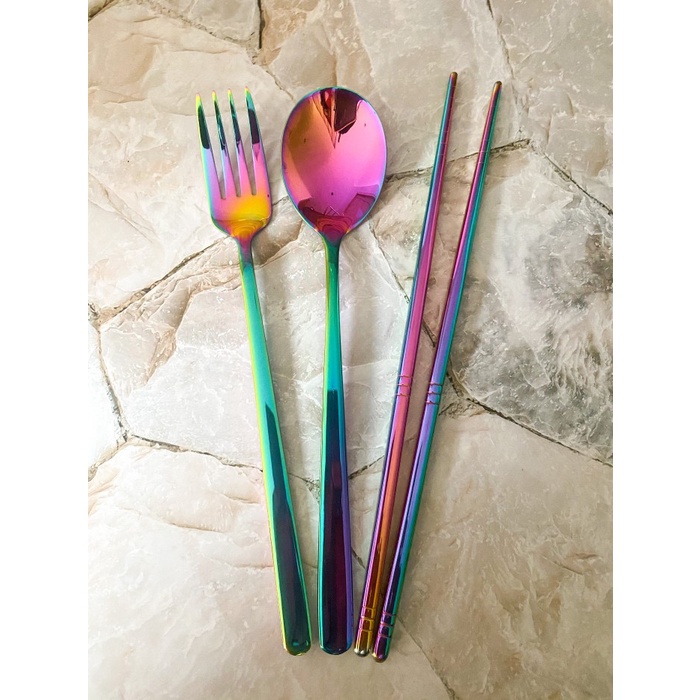 Jual [Ready] Deskripsi Sendok Garpu Korea Sujeo 1 Set Rainbow Sus 304 ...