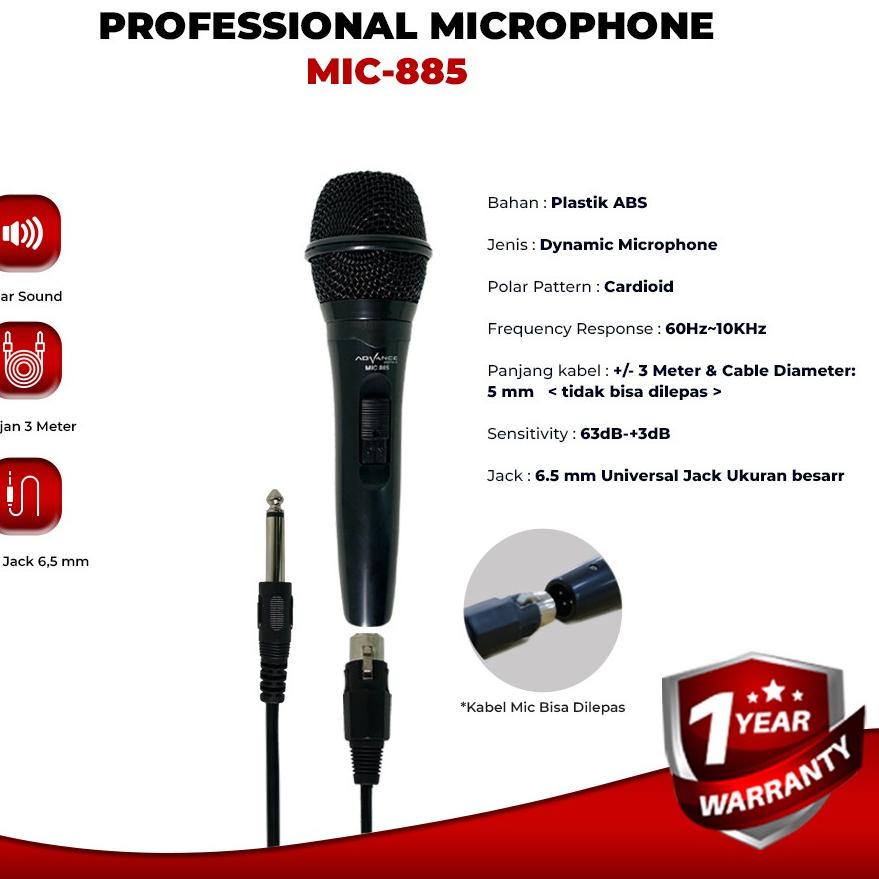 Jual ♜ Advance MIC-885 Single Profesional Dynamic Microphone Speaker ...
