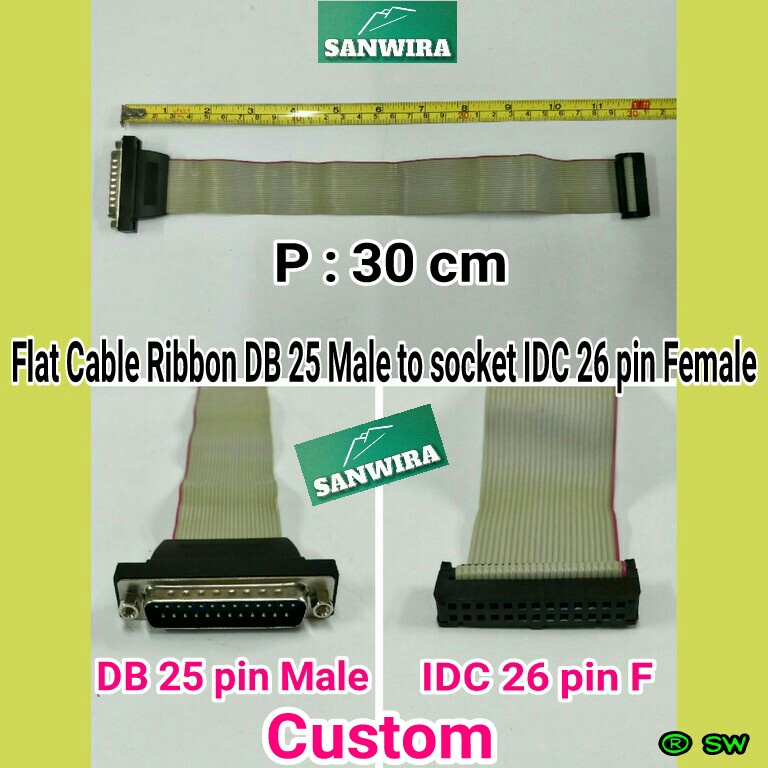 Jual Flat Cable Ribbon DB 25 Male to socket IDC 26 pin Female panjang ...