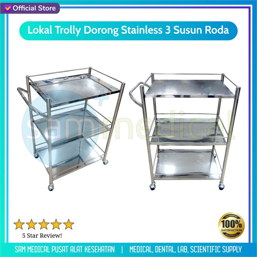 Jual Lokal Trolly Dorong / Meja Instrumen Stainless 3 Susun Roda ...