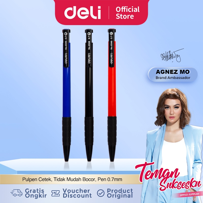 Jual Deli pulpen 1 pc 3 warna retractable isi tinta tebal 6546 | Shopee ...
