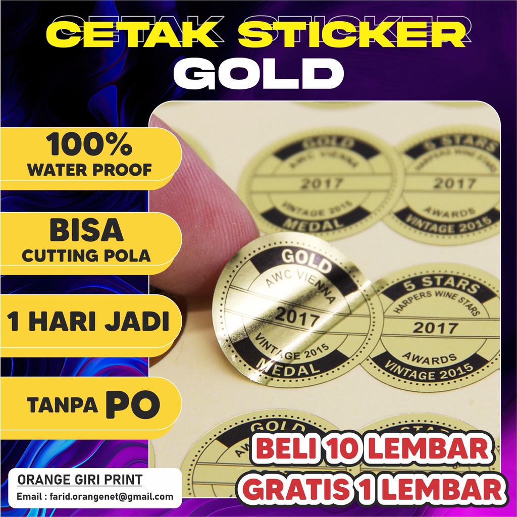 Jual Cetak Stiker Label GOLD Metalize Vinyl A3+ dan Kiss Cut | Print ...