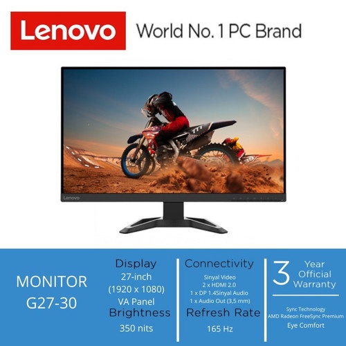 Jual LENOVO Gaming Monitor 27" G27-30 FHD 165Hz 1ms VA HDMI DP AMD ...