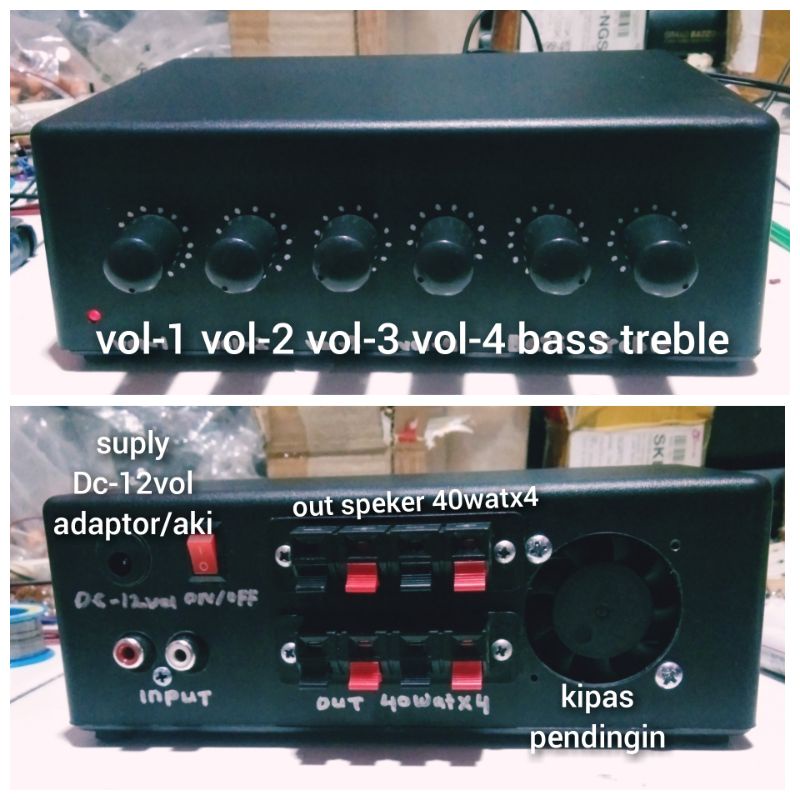 Jual ampli rakitan dc-12vol out 40watx4 volume 4ch,bass,treble plus ...