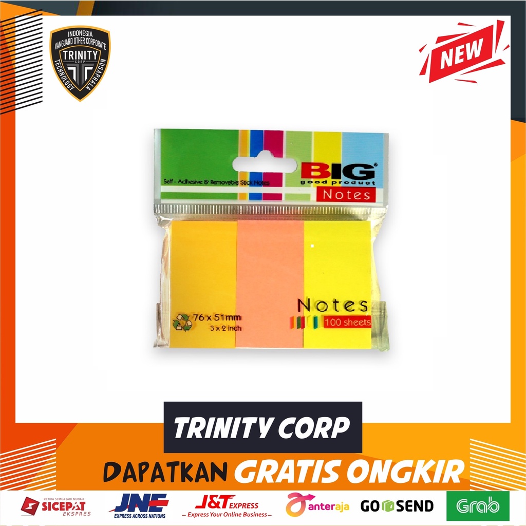 Jual Sticky Notes BIG Cut 3 Baris - 7651 3 Warna per-set | Shopee Indonesia