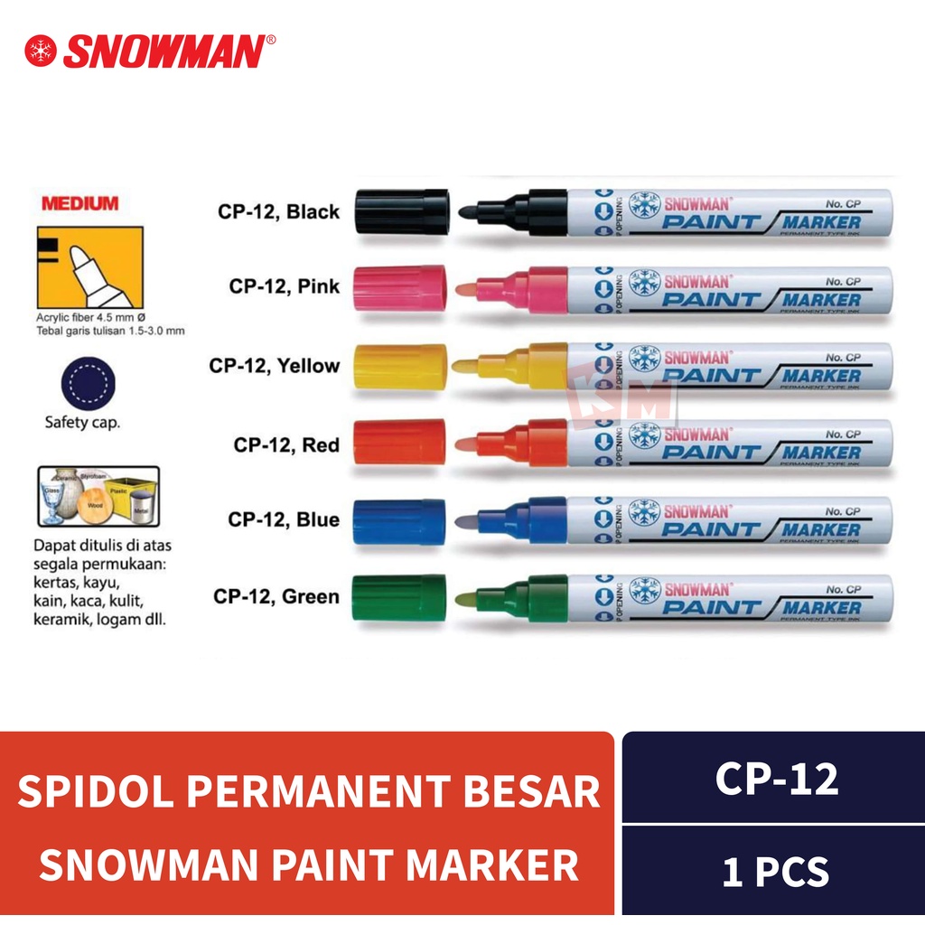 Jual Spidol Permanent Paint Marker Snowman CP-12 Permanen | Shopee ...