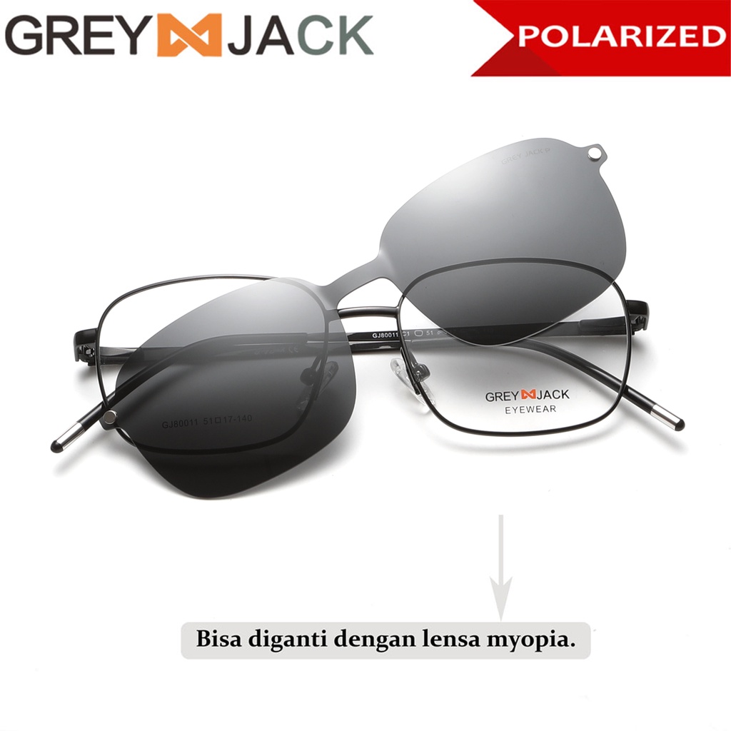 Jual Grey Jack Frame Kacamata Clip On Free 3 lens Polarized Style Kotak New Bisa Minus ...
