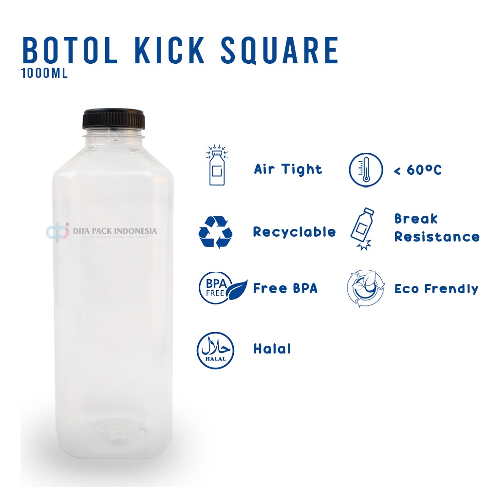 Jual Botol jus 1000ml/Botol kick hitam nat square 72 gr /botol minuman ...