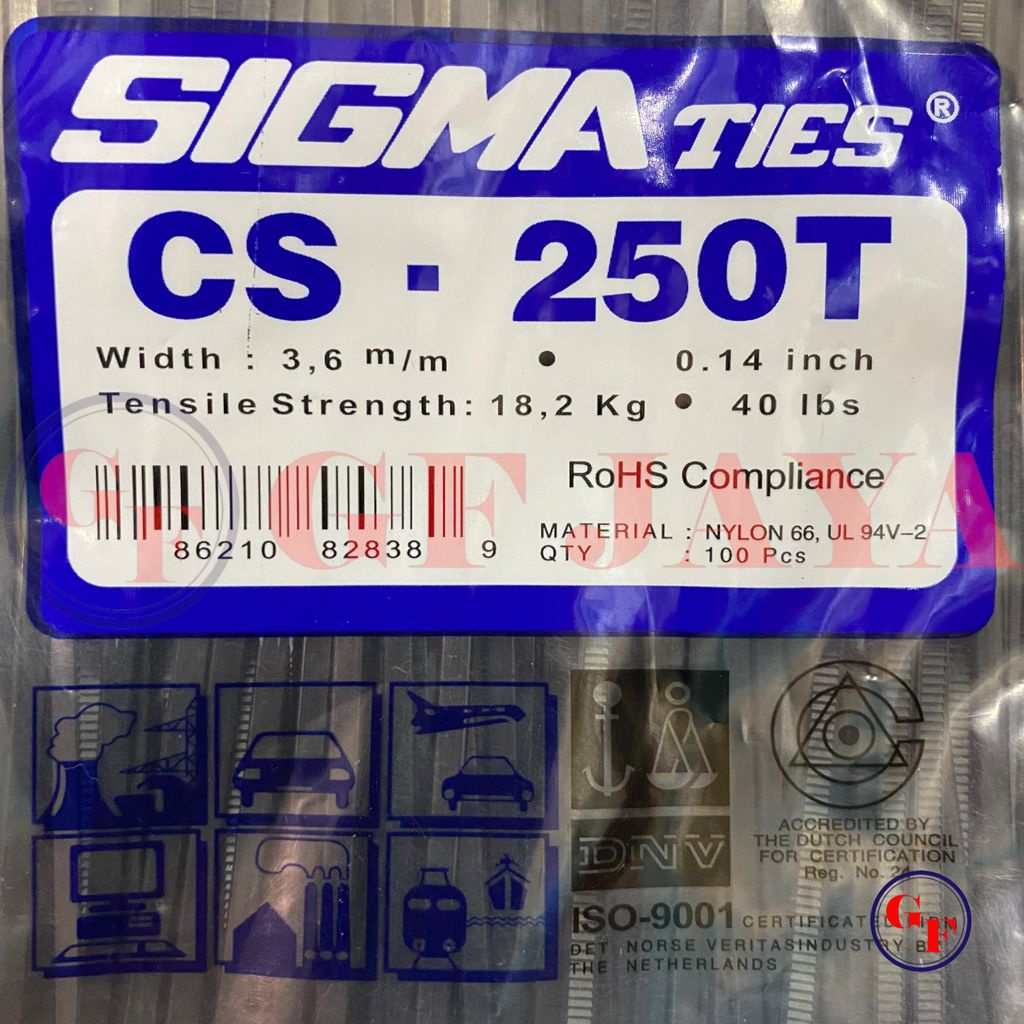 Jual Kabel Ties Sigma CS-250T 25cm x 3.6mm Hitam / CS250T CV250 CV 250 T 25 cm 250mm 3.6 mm 3,6 ...