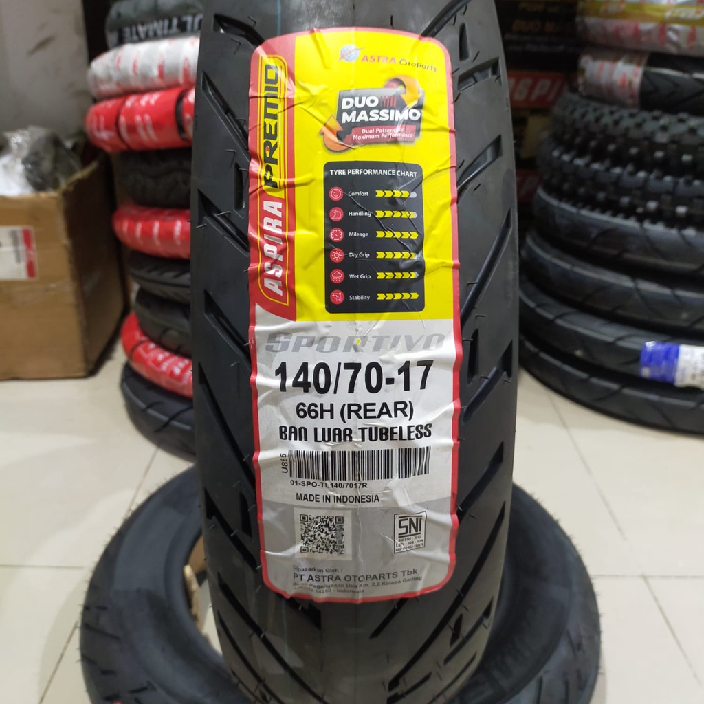 Jual Ban luar Aspira Premio Sportivo Uk 140 / 70 -17 Rear Tubless Free Pentil | Shopee Indonesia