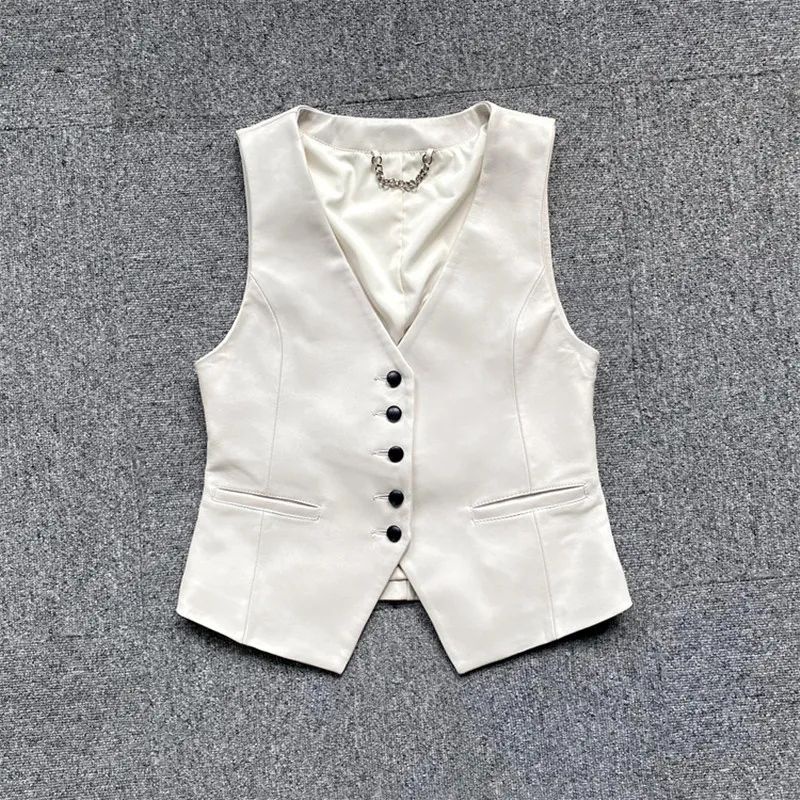 Jual Rompi kulit / Vest leather/ Rompi kulit wanita casual putih Hitam ...