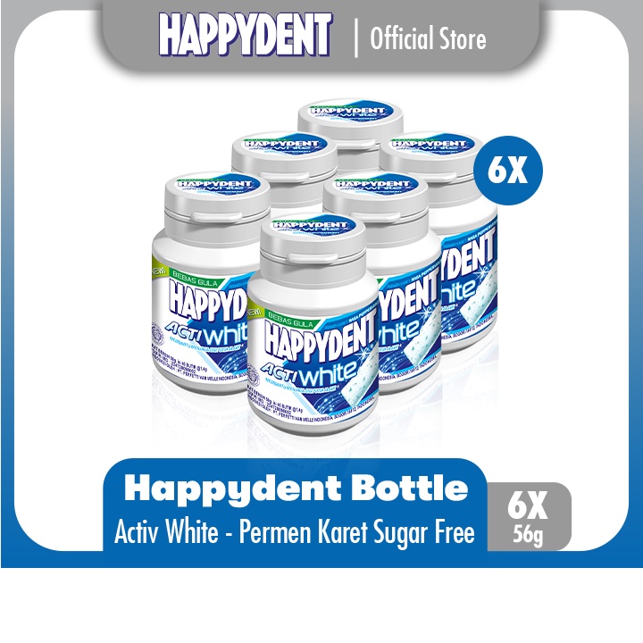 Jual Happydent Acti White Sugar Free Bottle 56g - Permen Karet Mint ...