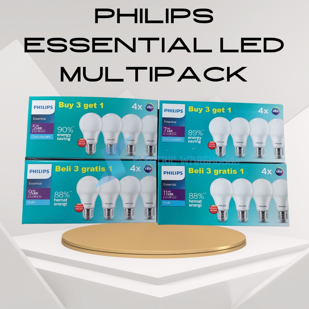 Jual LAMPU ESSENTIAL LED PHILIPS E27 MULTI PACK / PAKET ESSENTIAL LED PUTIH / COOL DAYLIGHT 5 7 ...