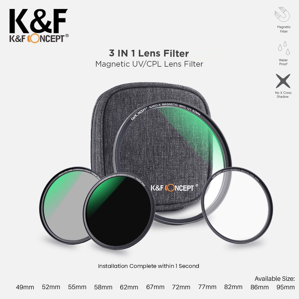 Jual K&F Concept 3in1 Filter Magnetic UV CPL ND1000 with Case Filter ...