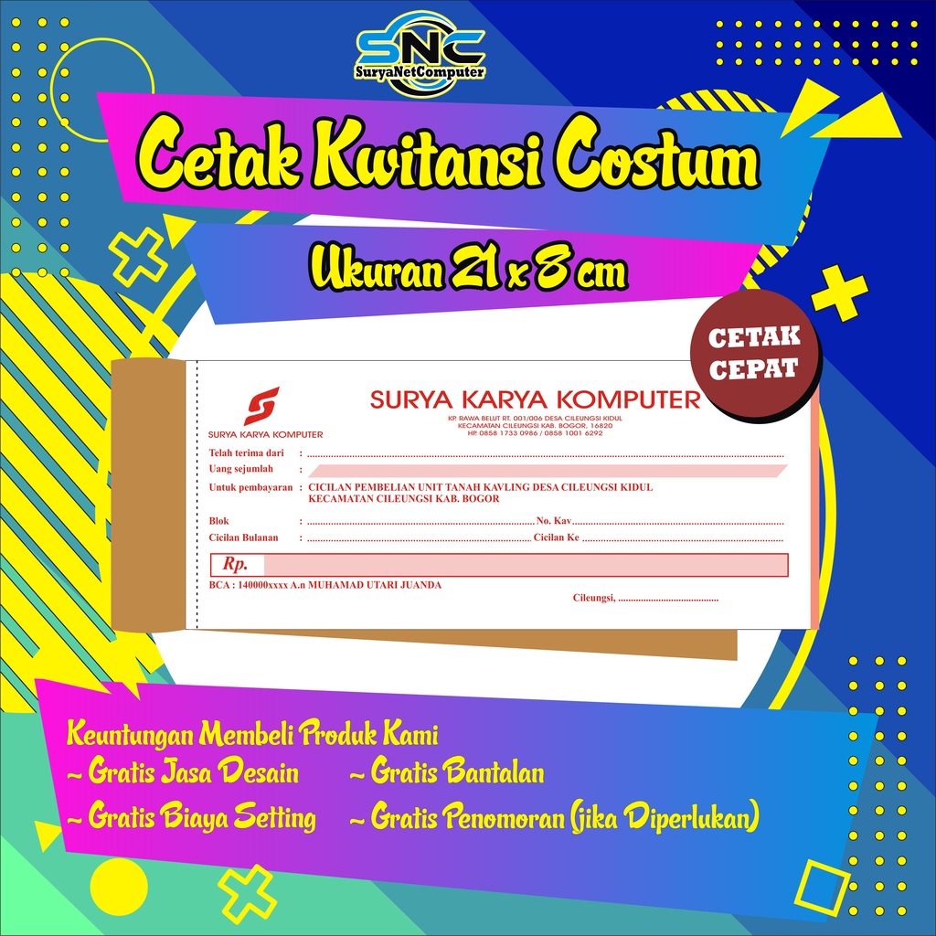 Jual CETAK KWITANSI PEMBAYARAN CUSTOM 1 PLAY 2 PLAY, UKURAN 21 X8 CM ...