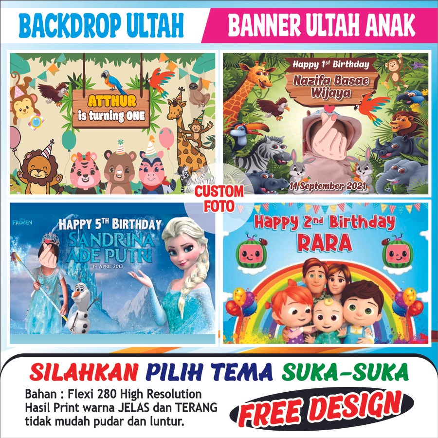 Jual Banner/Spanduk/Backdrop Ulang Tahun Anak/Custom tema | Shopee ...