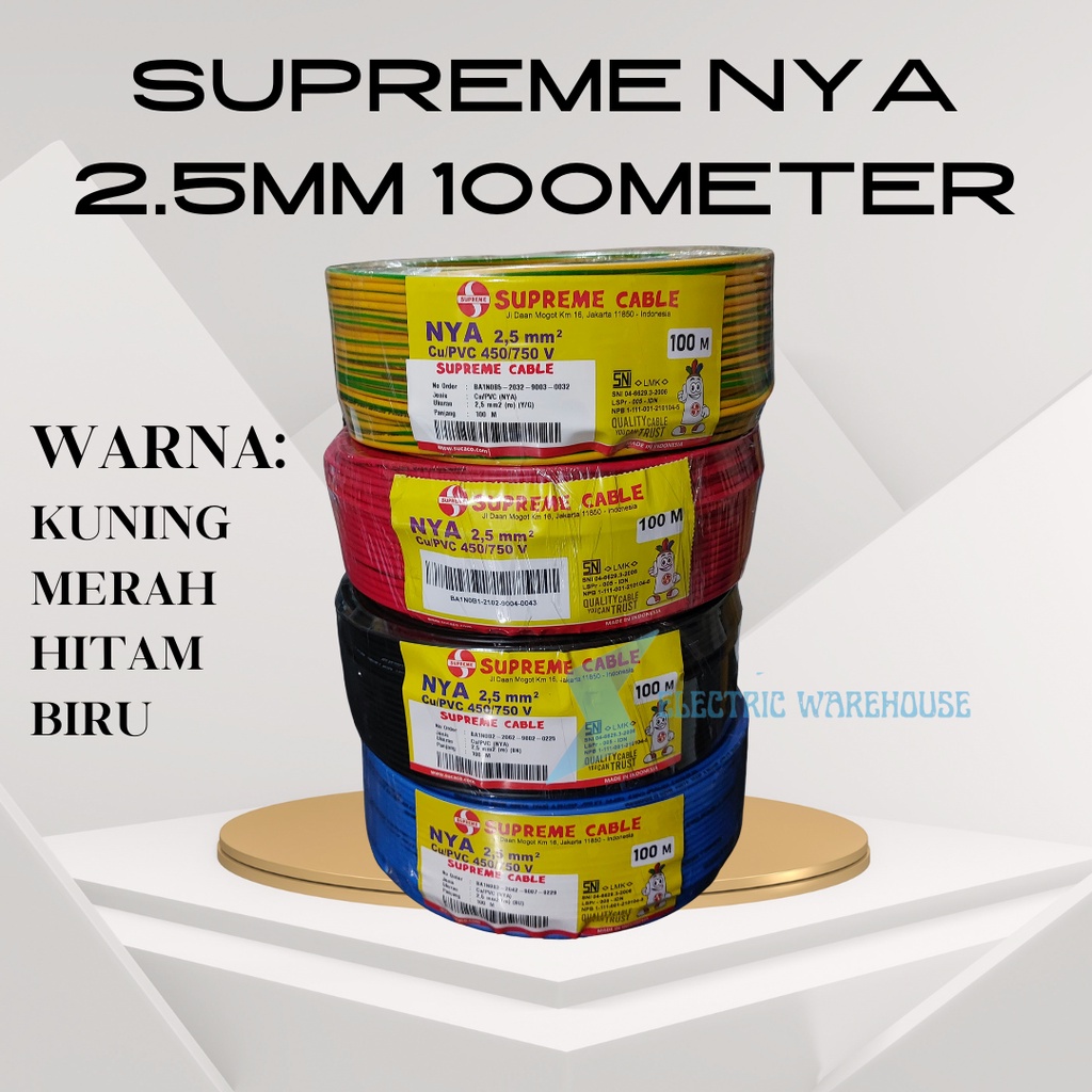 Jual SUPREME KABEL TUNGGAL / KAWAT NYA 2.5 MM KUNING MERAH HITAM BIRU 100 METER | Shopee Indonesia