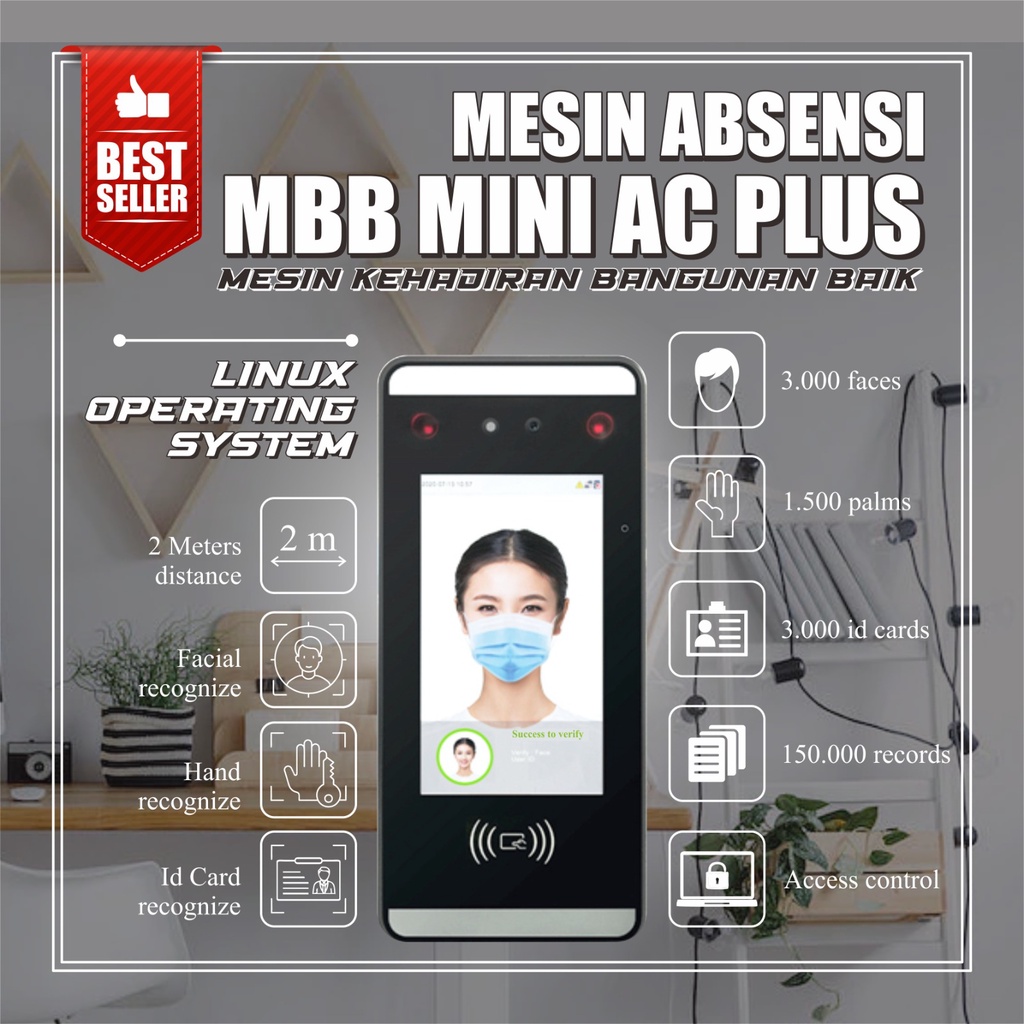 Jual MBB Mini AC Plus/Mesin Absen Scan Wajah Telapak Tangan Kartu RFID ...