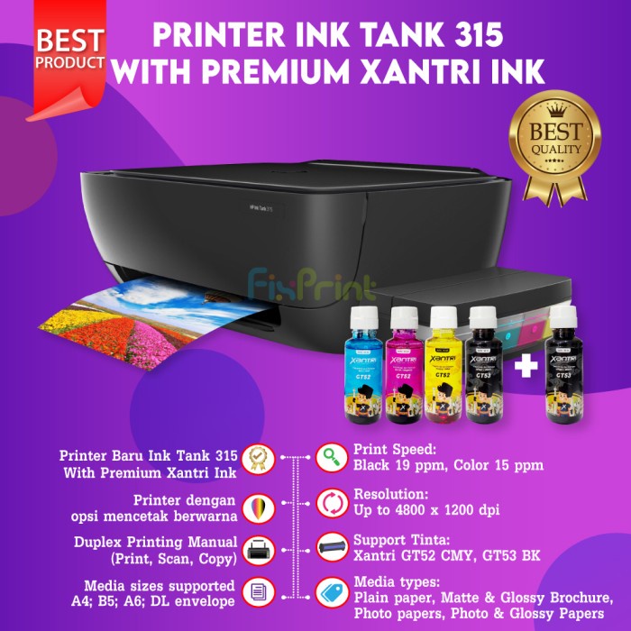 Jual PRINTER HP INK TANK 315 PRINT SCAN COPY ALL-IN-ONE COLOR GT51 GT52 ...