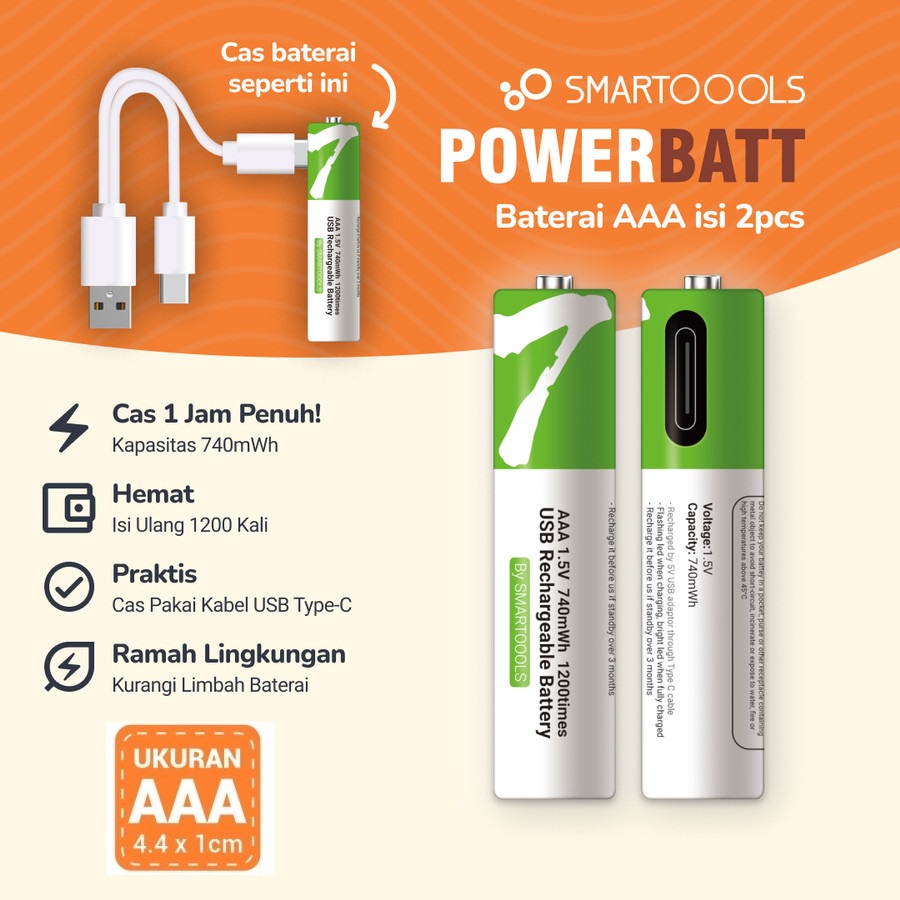 Jual Smartoools PowerBatt USB Type-C Rechargeable type AAA | Shopee ...