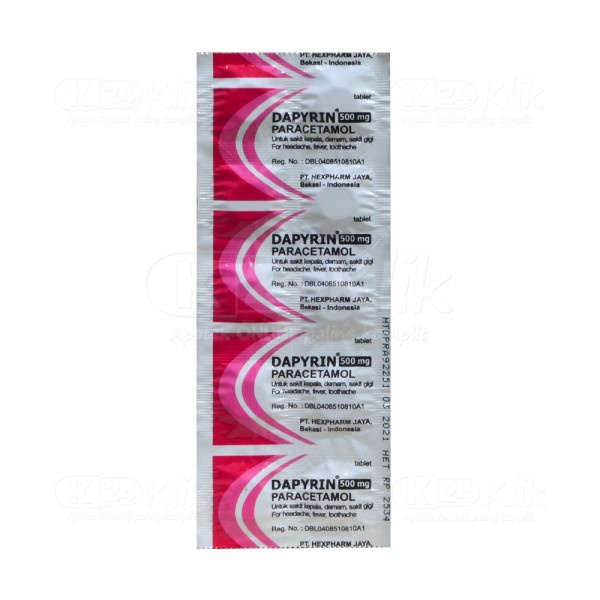 Jual DAPYRIN PARACETAMOL 500 MG OBAT DEMAM DAN NYERI 10 TABLET/STRIP ...