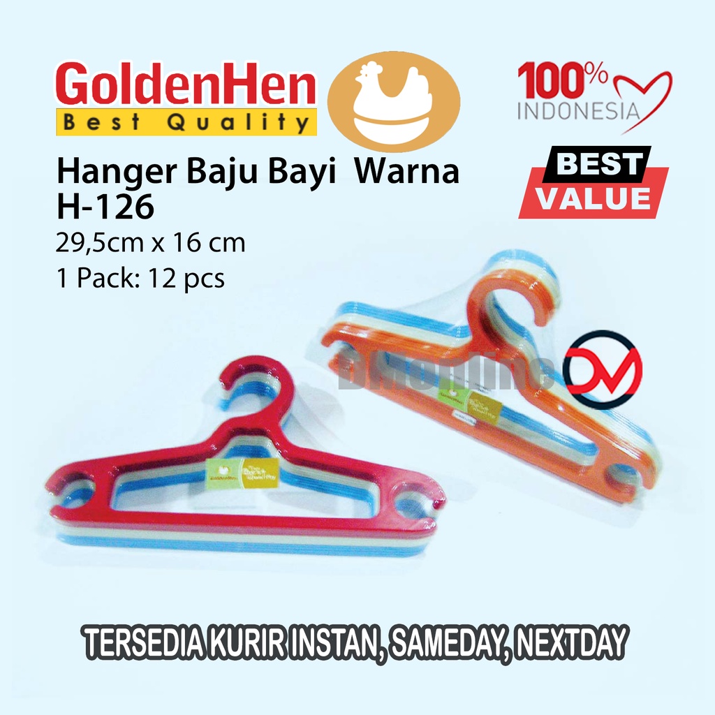 Jual (2 Varian) isi 12pcs Hanger Gantungan Baju Bayi Anak Warna GOLDEN HEN H-126 | Shopee Indonesia